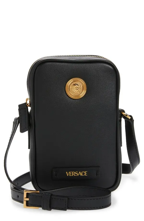 Versace Biggie Medusa Coin Phone Crossbody Bag In Black